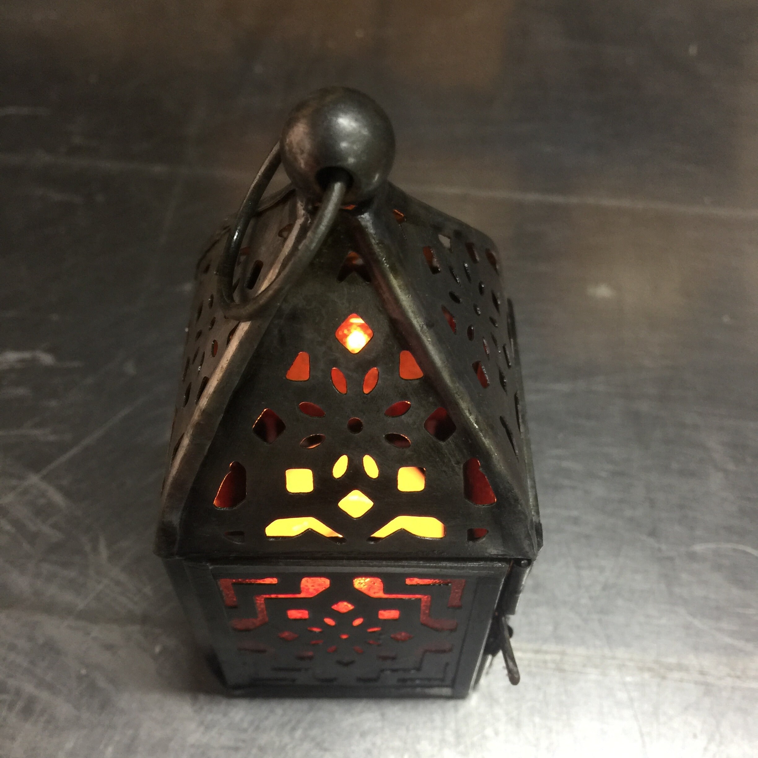 Hand Carved T-light Lantern Color Glass Brass Antique Red | Etsy