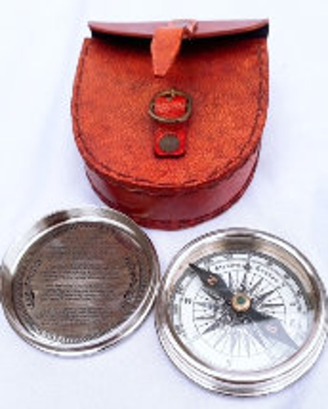 Silver Brass Compass Poem With Leather Case - Etsy