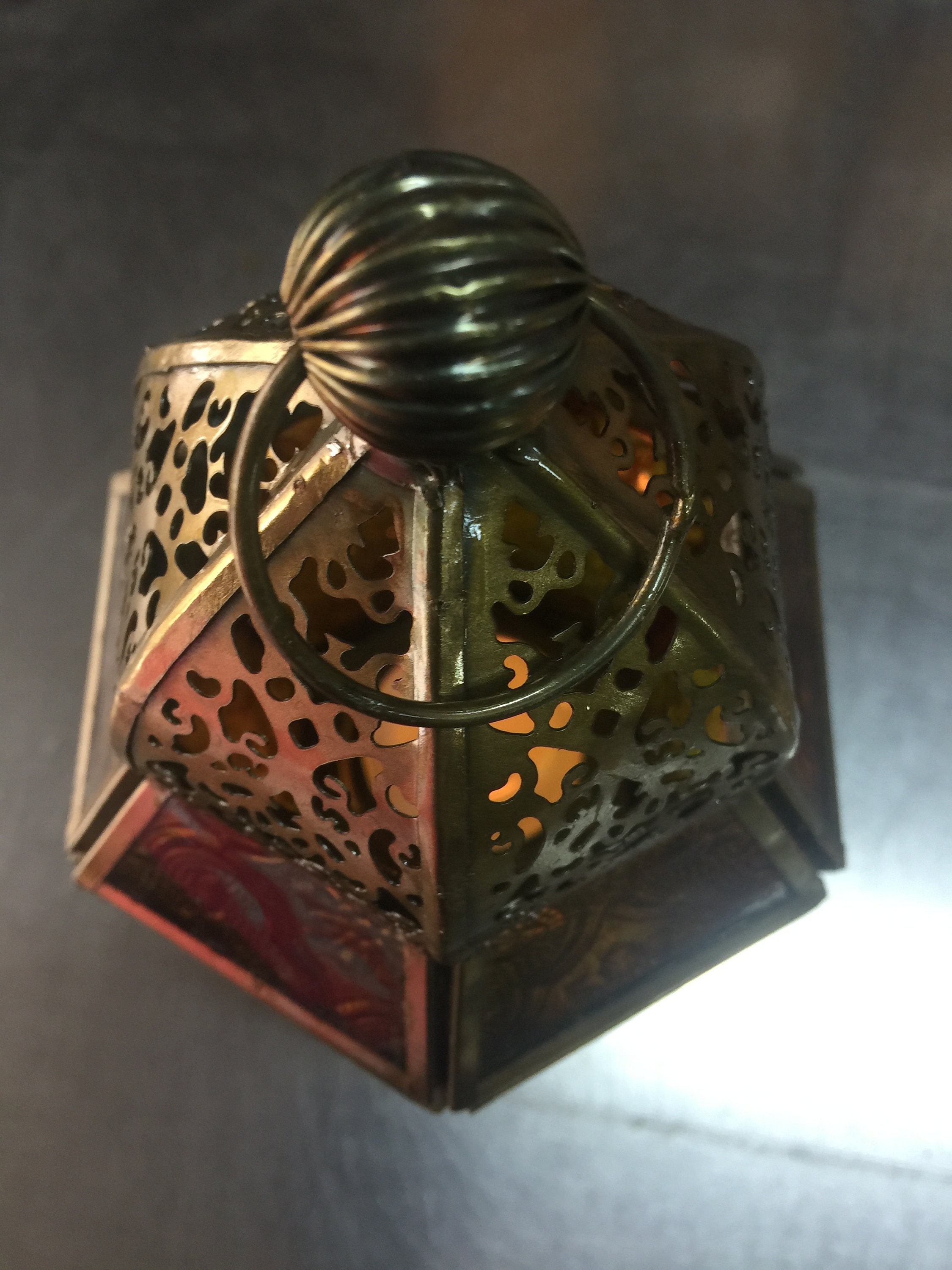 Hand Carved T-light Lantern Color Glass Brass Antique Amber - Etsy