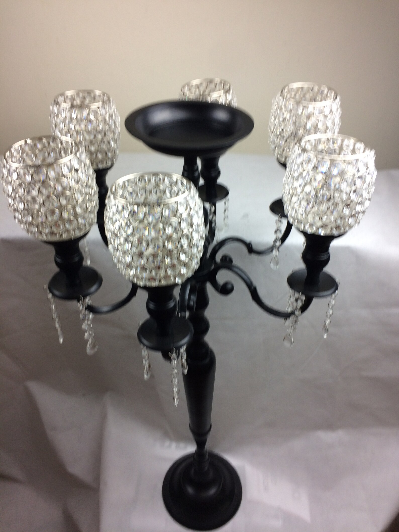Handmade 7 Arm Traditional Candelabra Vintage Crystal Shade Metal Black ...
