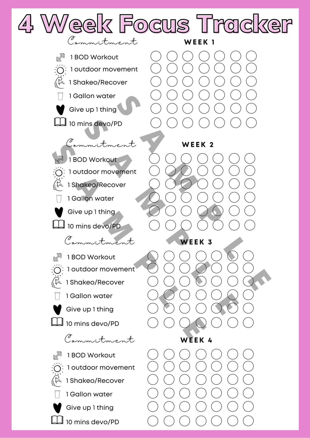 4 Week Focus Tracker - Etsy