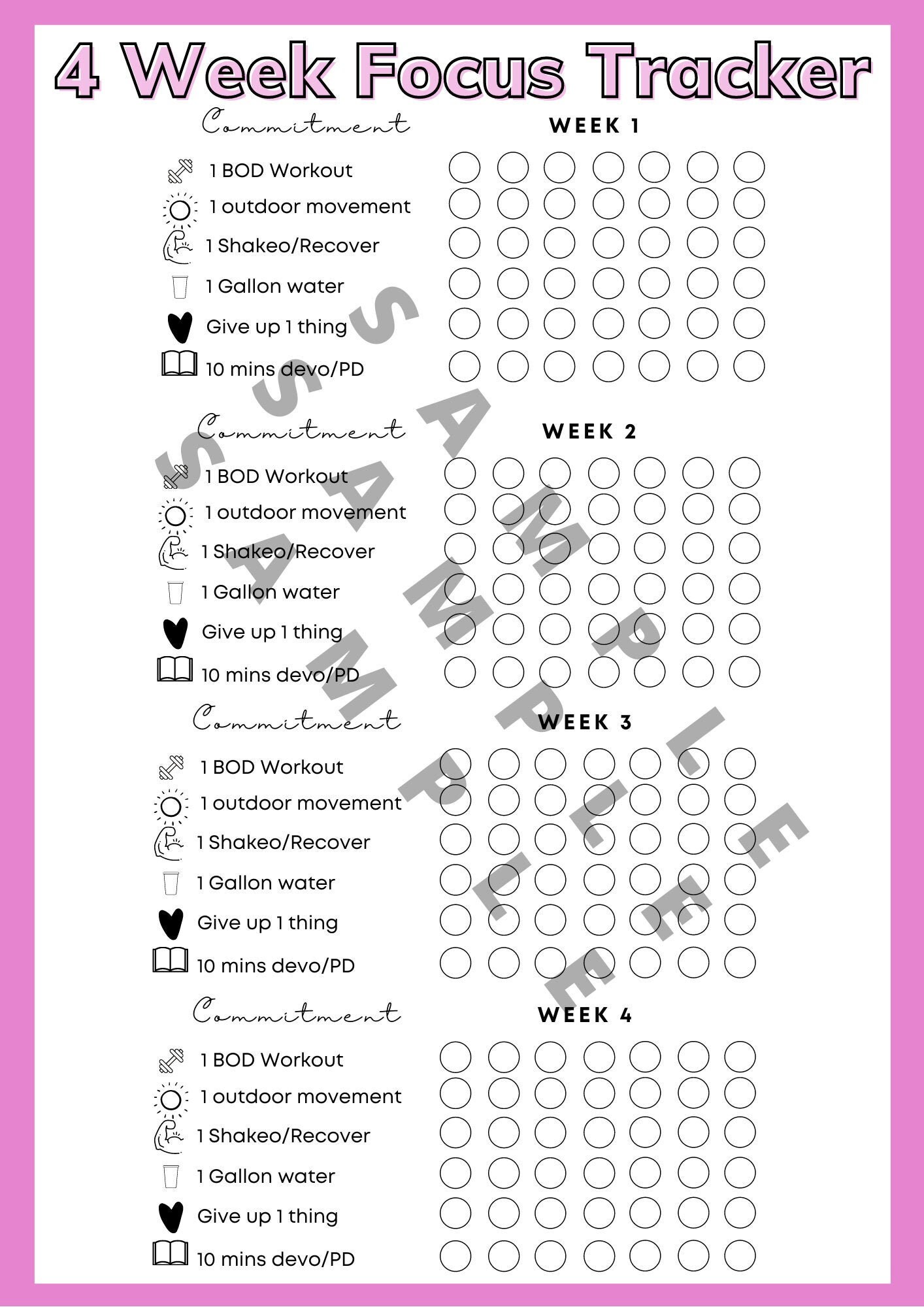 4 Week Focus Tracker - Etsy