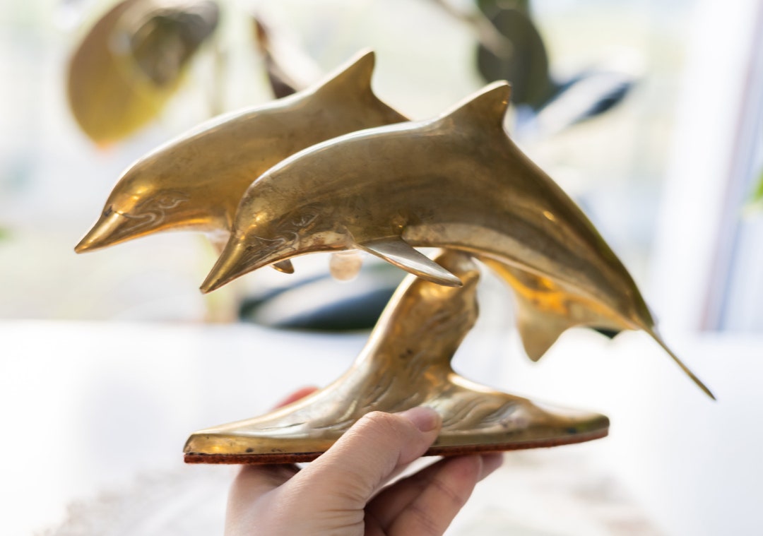 Vintage Pair Brass Dolphins Statue Soulmate Gift Figurine - Etsy