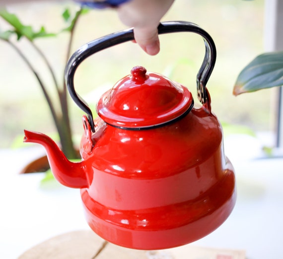 Vintage Red Enamel Kettle Food Photography Vintage Teapot Etsy Canada