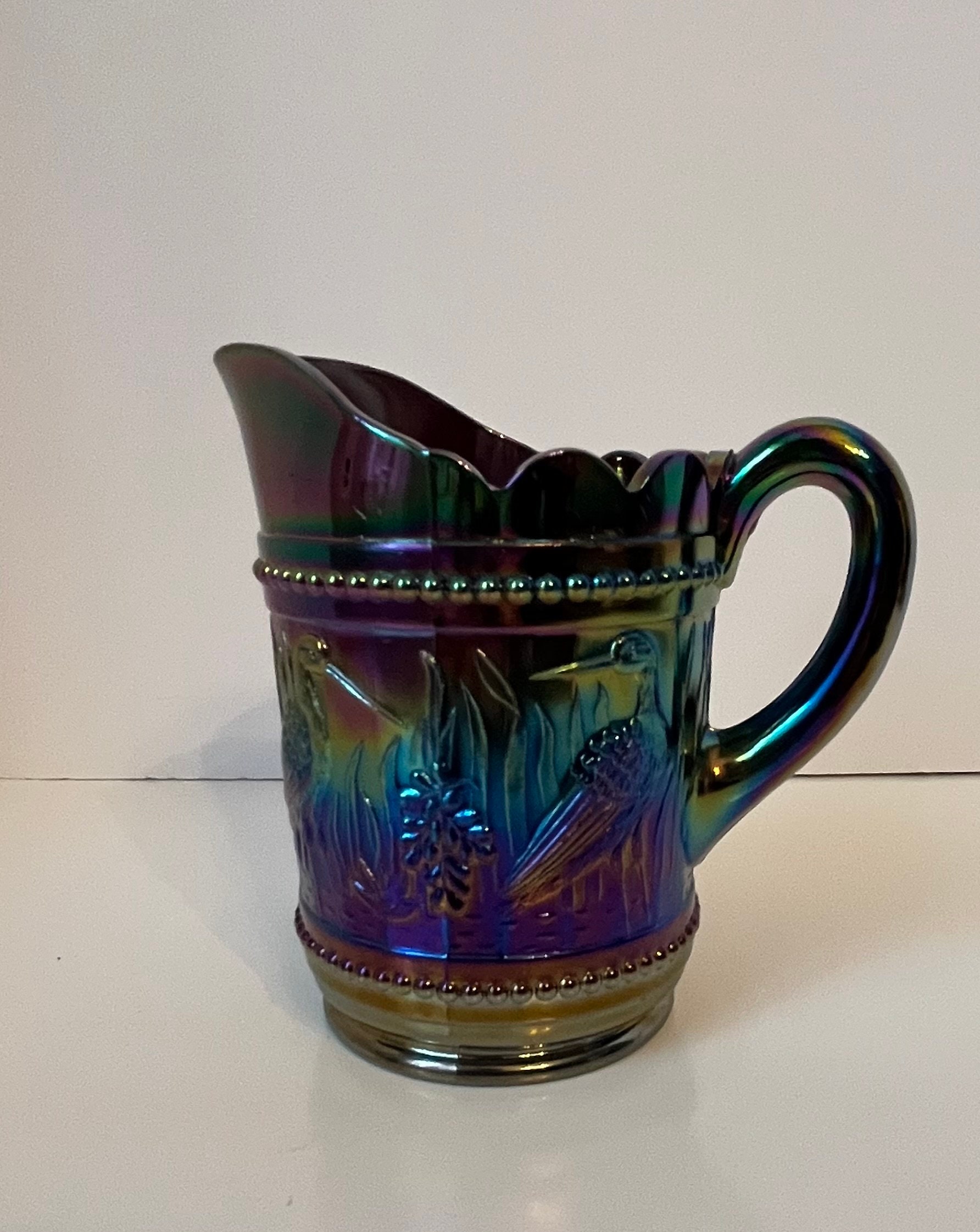 LG Wright “stork in the Rushes” Carnival Glass Pitcher - Etsy