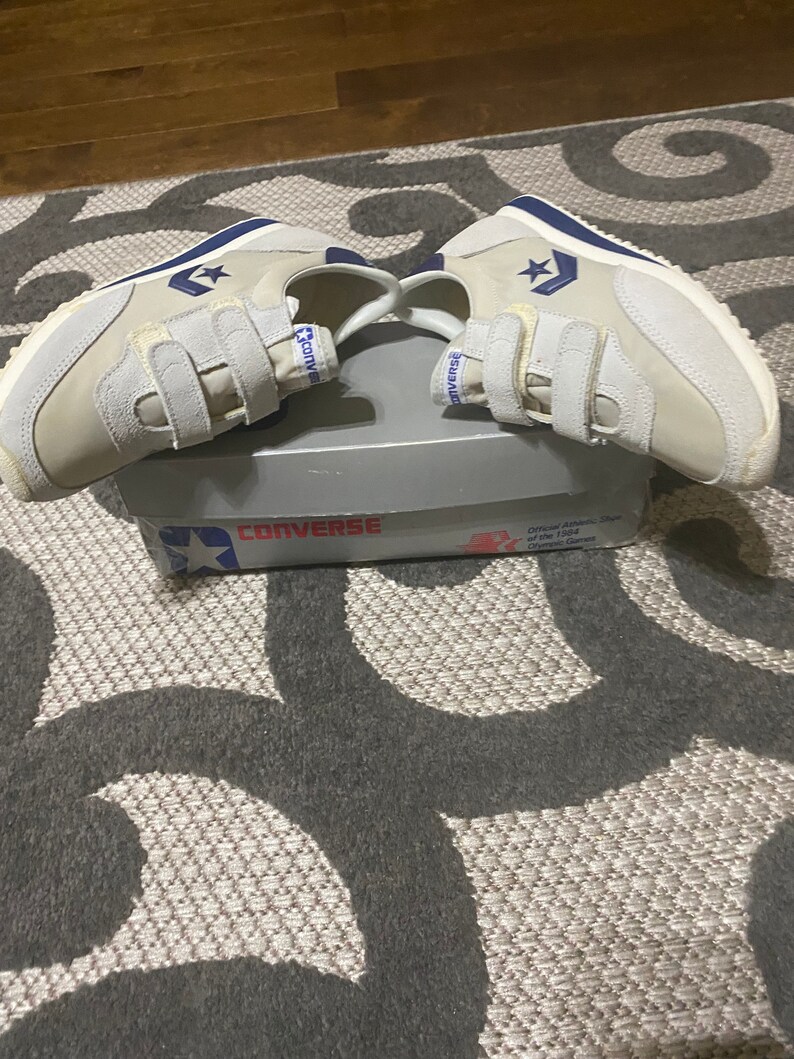 Vintage CONVERSE SCIMITAR Suede Velcro Leather Youth 1984 Olympic Games ...