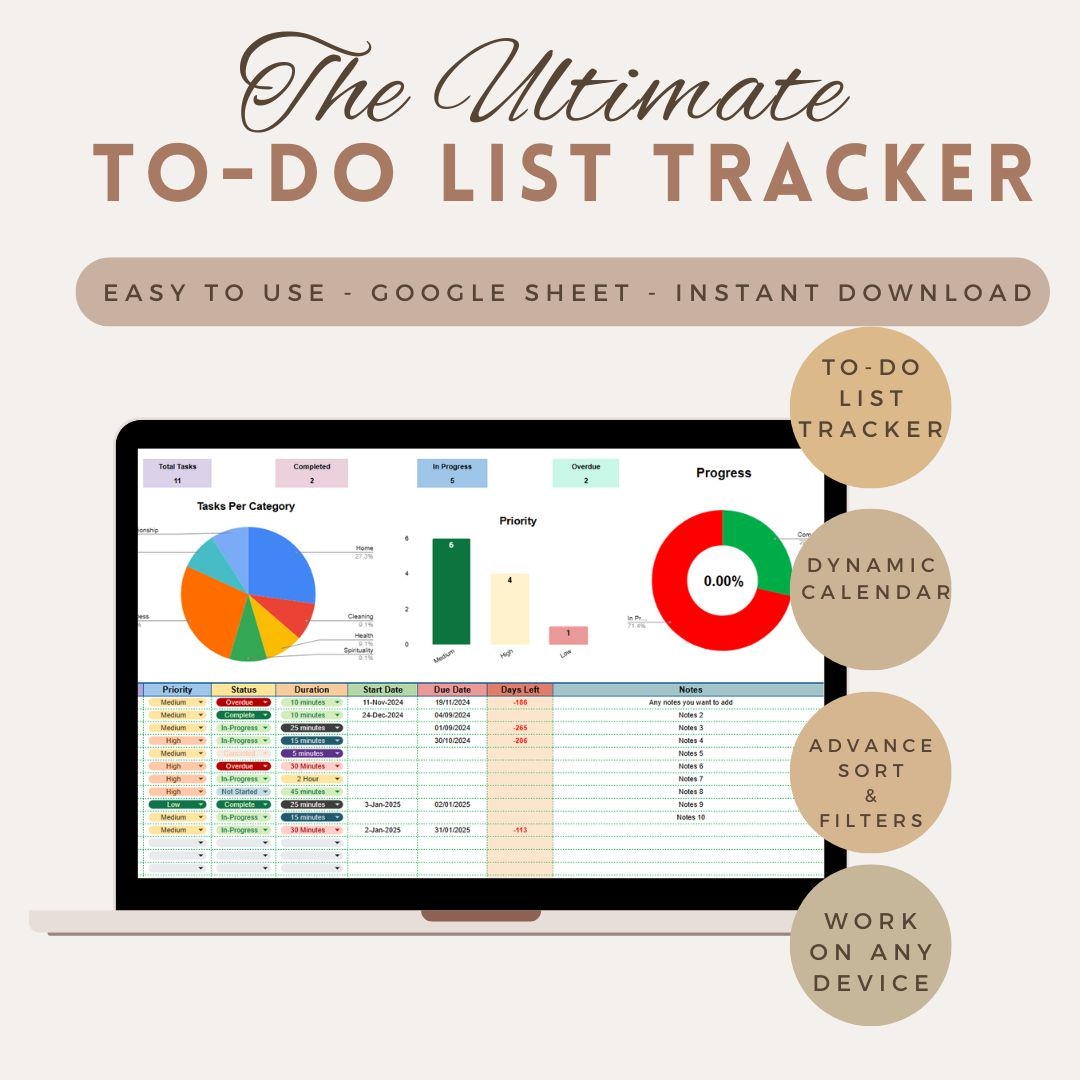 Digital To-do List Tracker | Printable Daily Task Planner (instant ...
