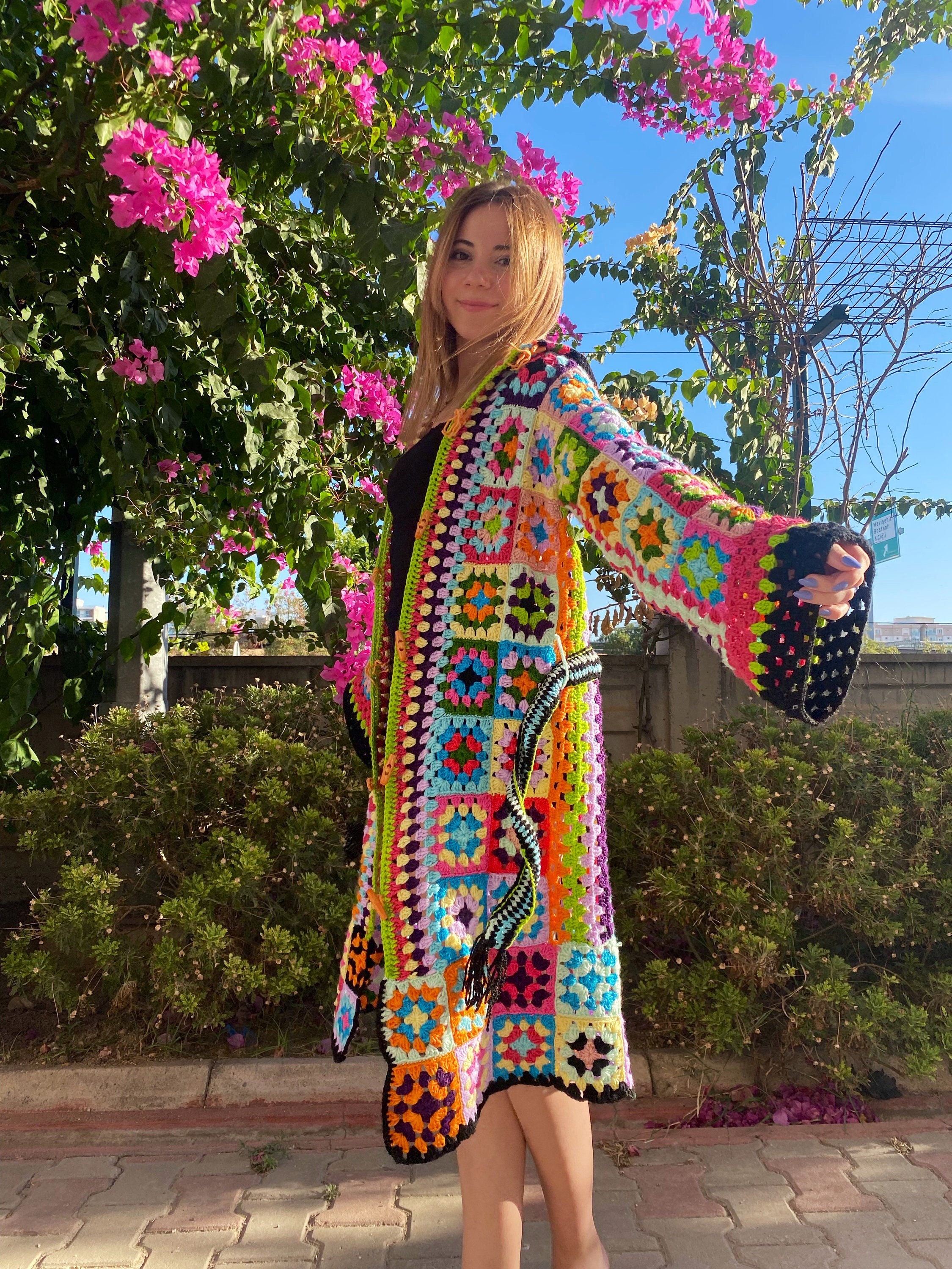 Colorful Crochet Cardigan Knitted Cardigan With Square - Etsy