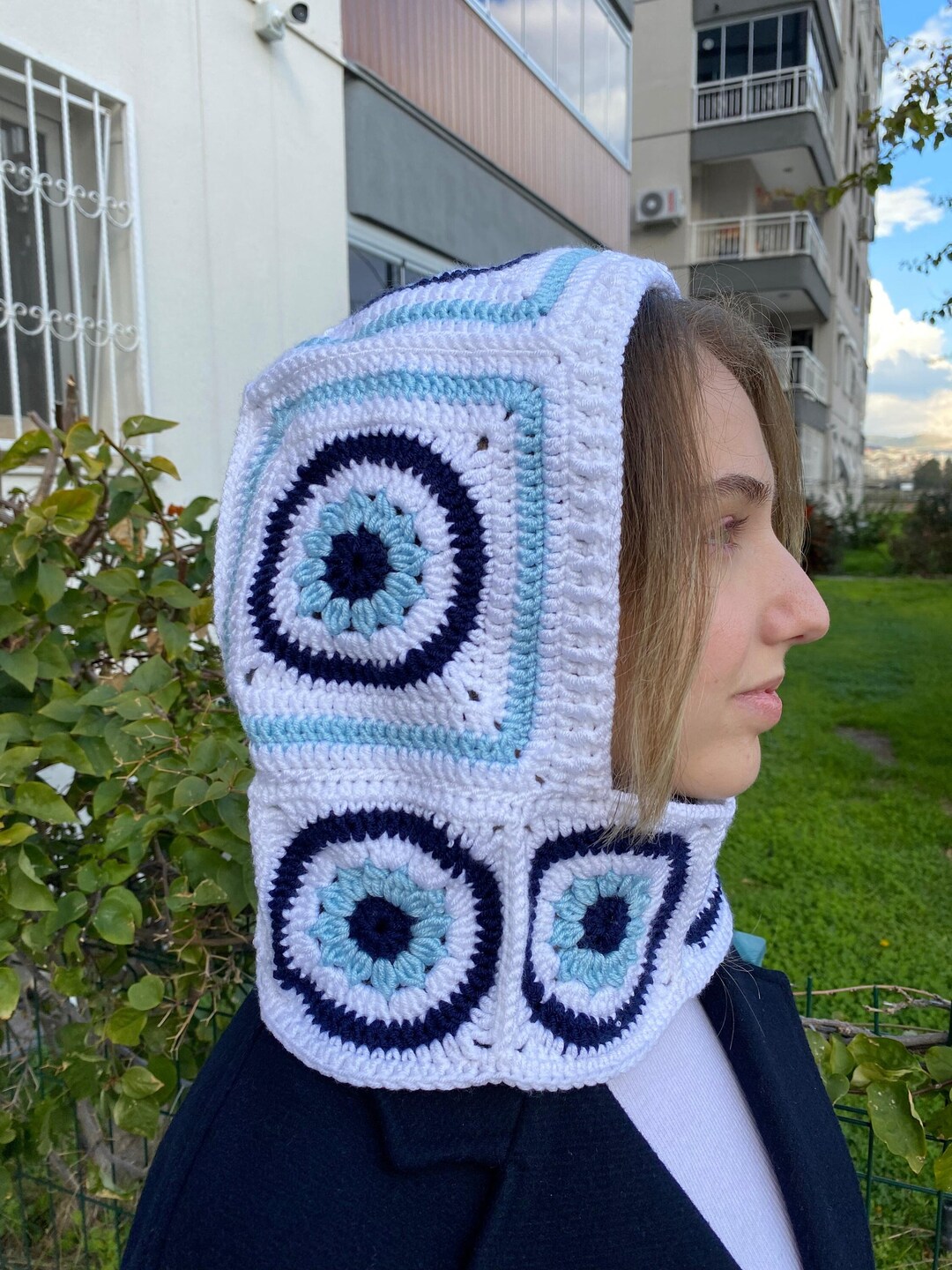 Evil Eye Bead Crochet Balaclava: Boho Hooded Scarf - Etsy