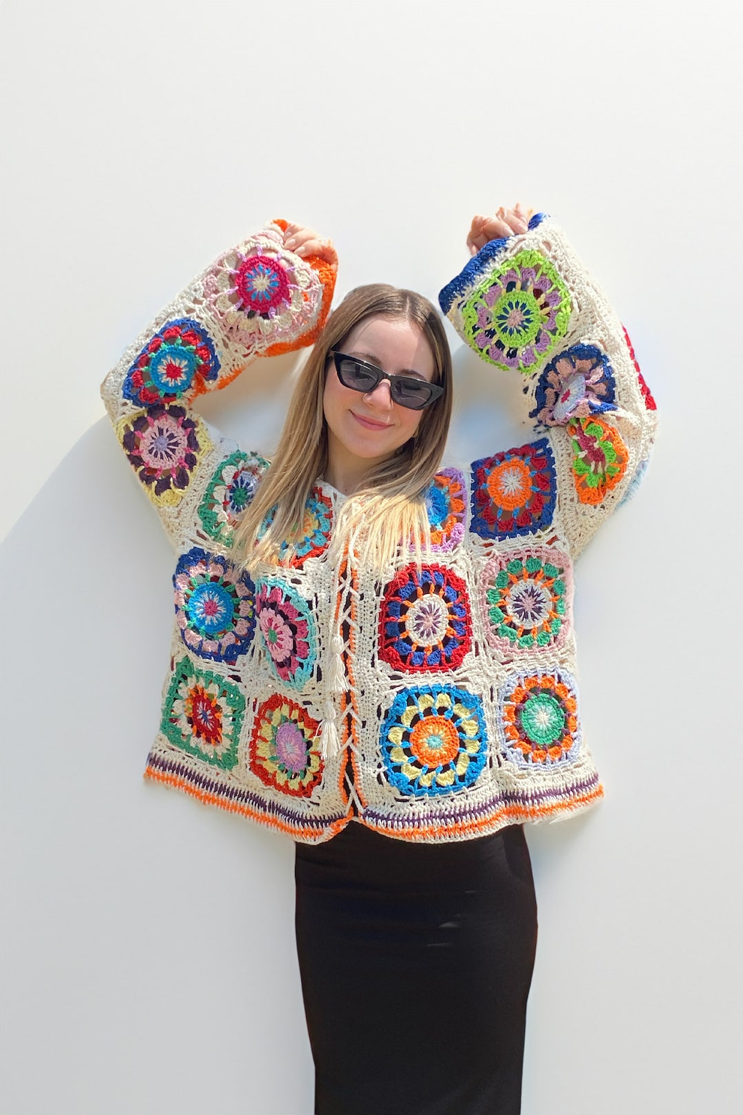 Granny Square Sweater, Patchwork Sweater, Crochet Sweater, Handmade ...