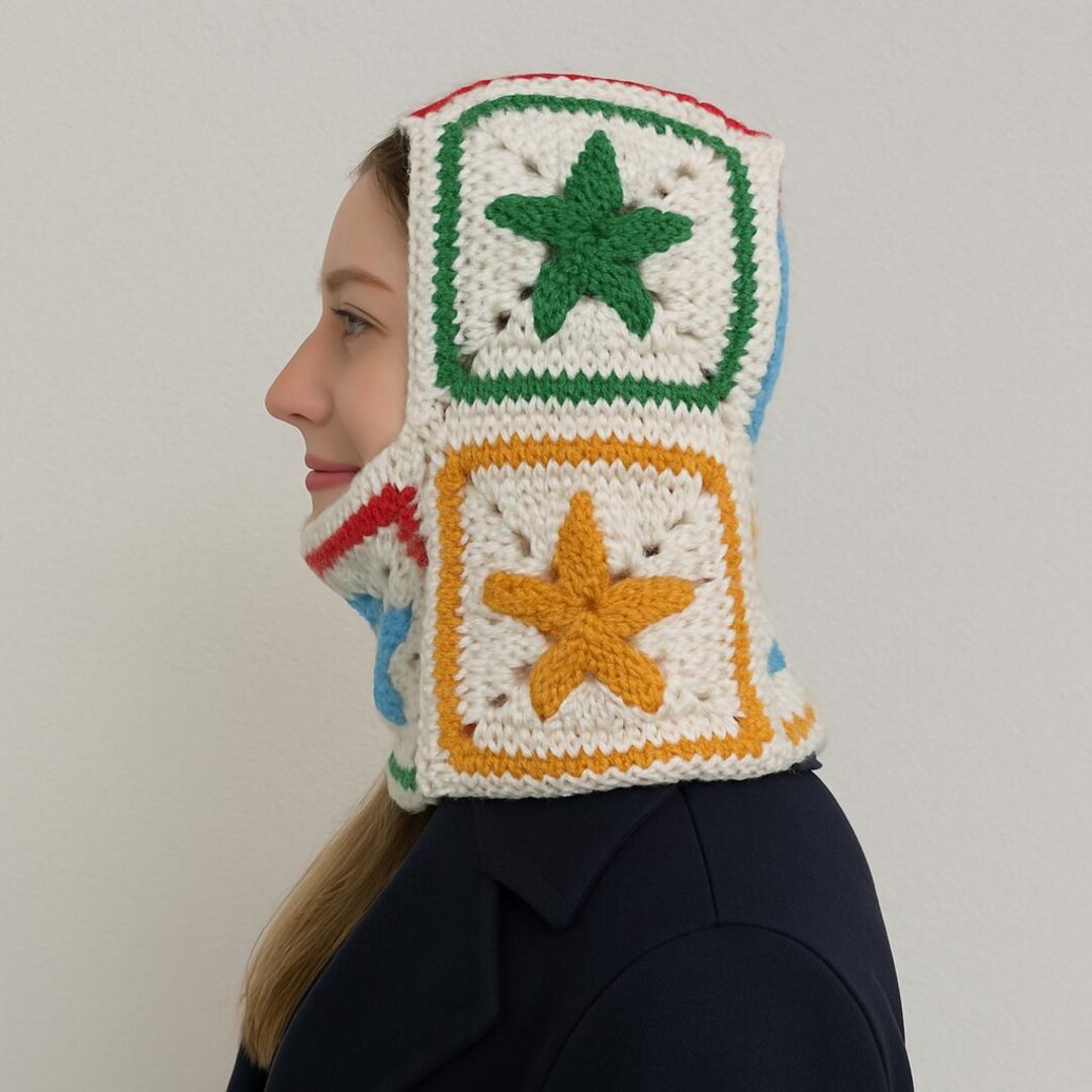 Crochet Balaclava, Granny Square Winter Balaclava, Color Block Warm Cap ...