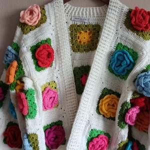 3D Rose Cardigan, Crochet Rose Cardigan, Crochet Cardigan, Handmade ...