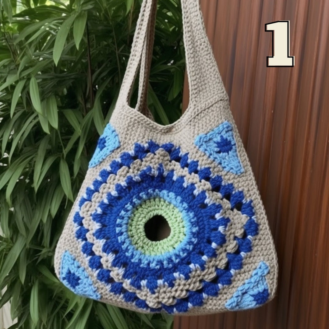 Evil Eye Tote Bag, Granny Square Tote Bag, Patchwork Tote Bag, Knitted ...