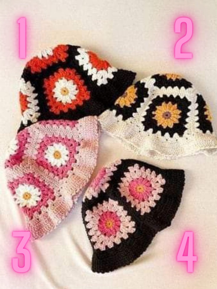 Crochet Granny Square Beanies, Handmade Multicolor Hats, Winter Bucket ...