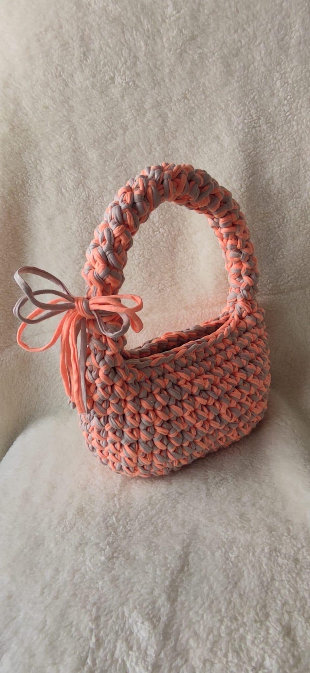 Velvet Yarn Mini Bag – Pink & Lilac – Handmade Soft Crochet Purse ...
