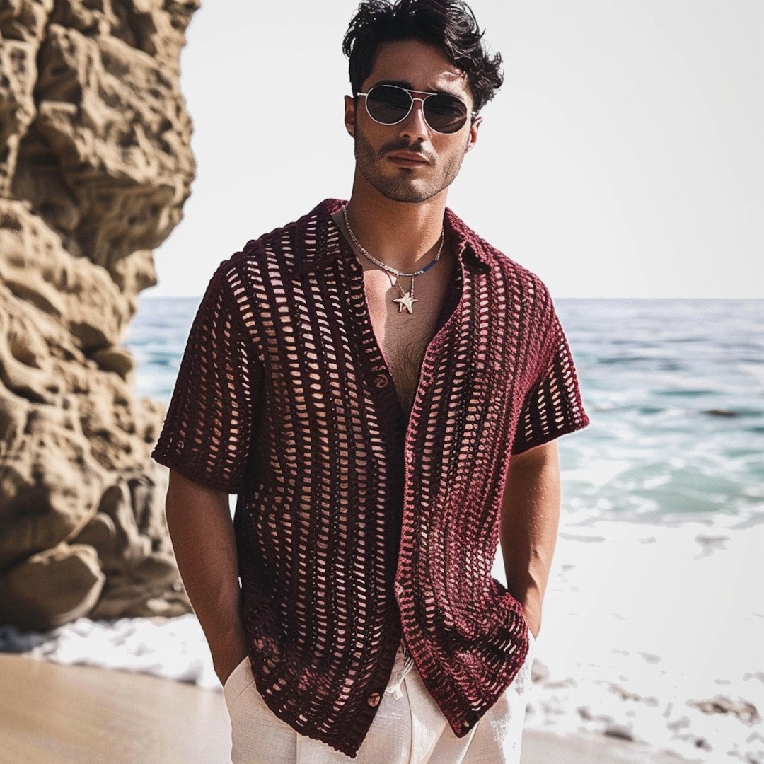 Crochet Shirt, Men's Handmade Crochet Shirt, Beachwear Open Knit Top ...
