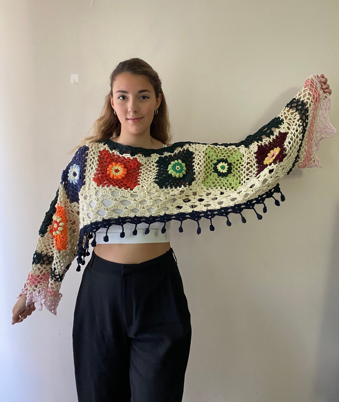Patchwork Sweater, Granny Square Sweater, Crop Crochet Sweater, Granny ...