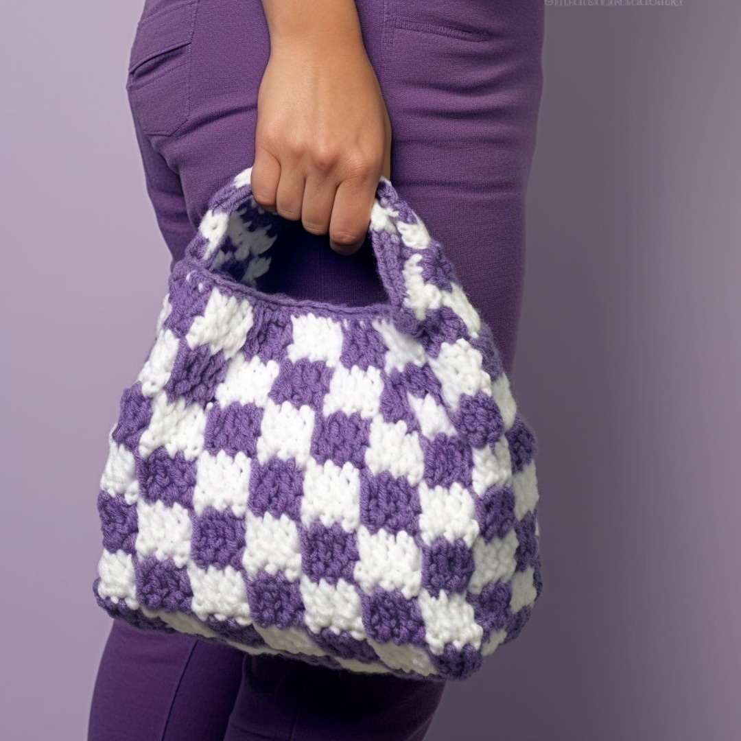 Handmade Crochet Checkered Granny Square Tote Bag, Lined - Etsy