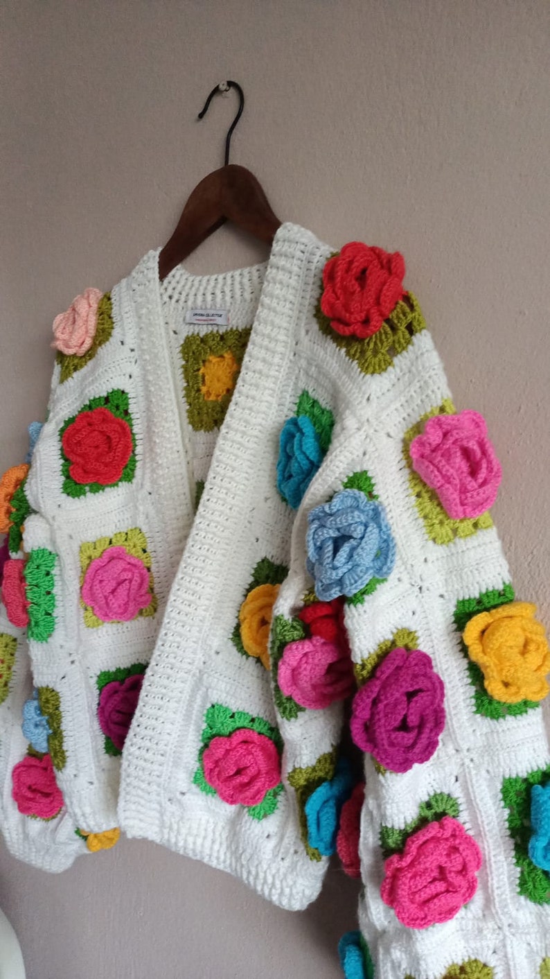 3D Rose Cardigan Crochet Rose Cardigan Crochet Cardigan - Etsy