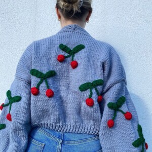 3D Cherry Cardigan Crochet Crop Cardigan White Cherry Sweater Boho ...
