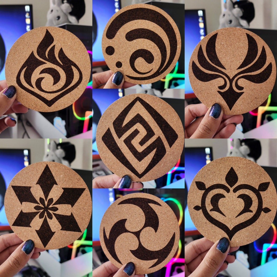 Genshin Impact Element Cork Coasters Pyro / Cryo / Hydro/ Geo / Electro ...