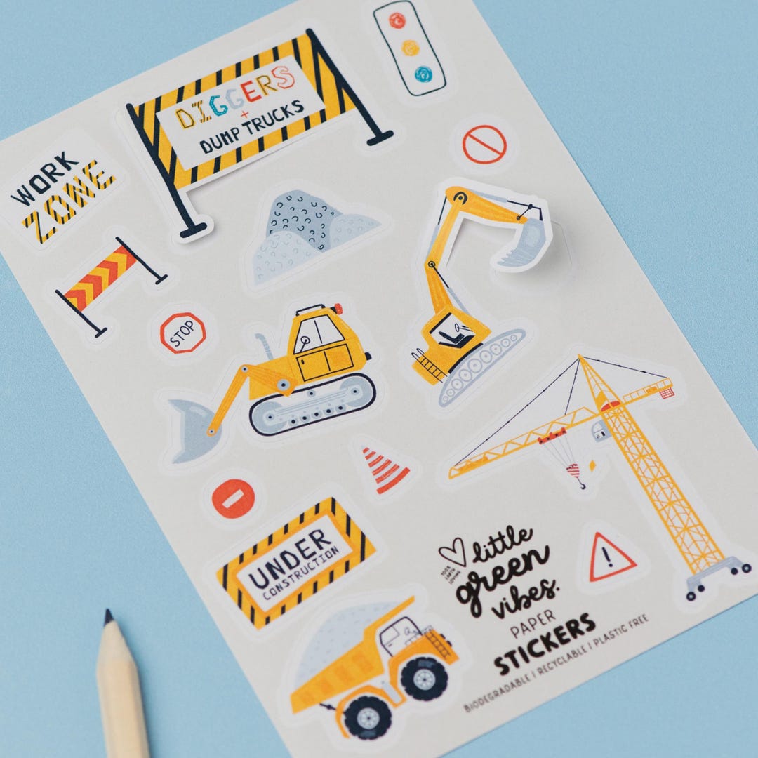 Construction Sticker Sheets for Kids | Diggers & Dump Trucks Party Bag ...