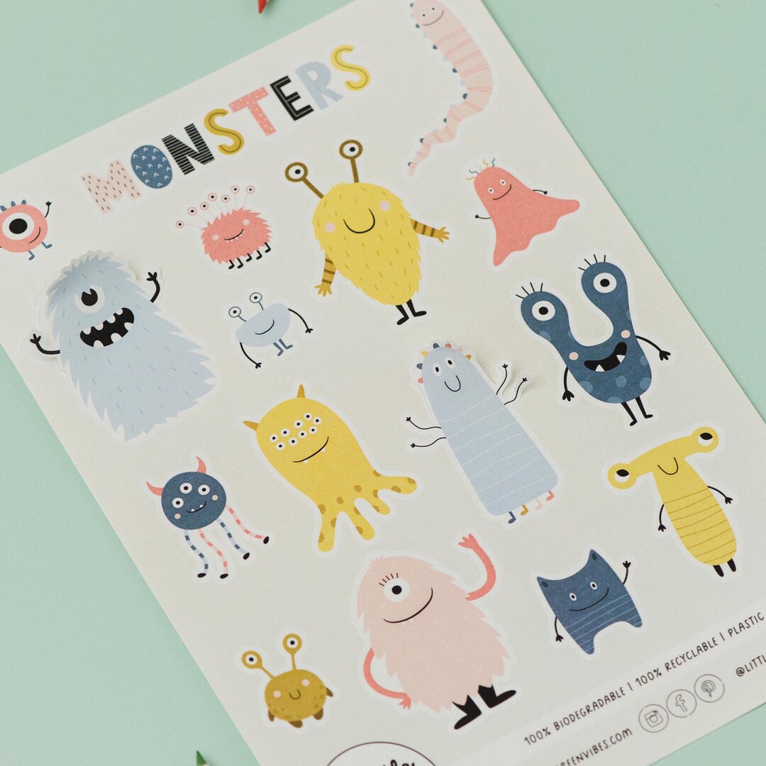 Cute Monster Kids Sticker Sheets: Party Bag Fillers, Rewards & Fun Pack ...