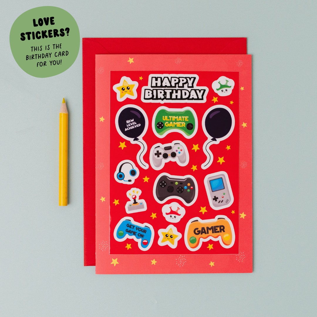 Gaming Birthday Card DIY Sticker Colouring Activity Unique & Creative ...
