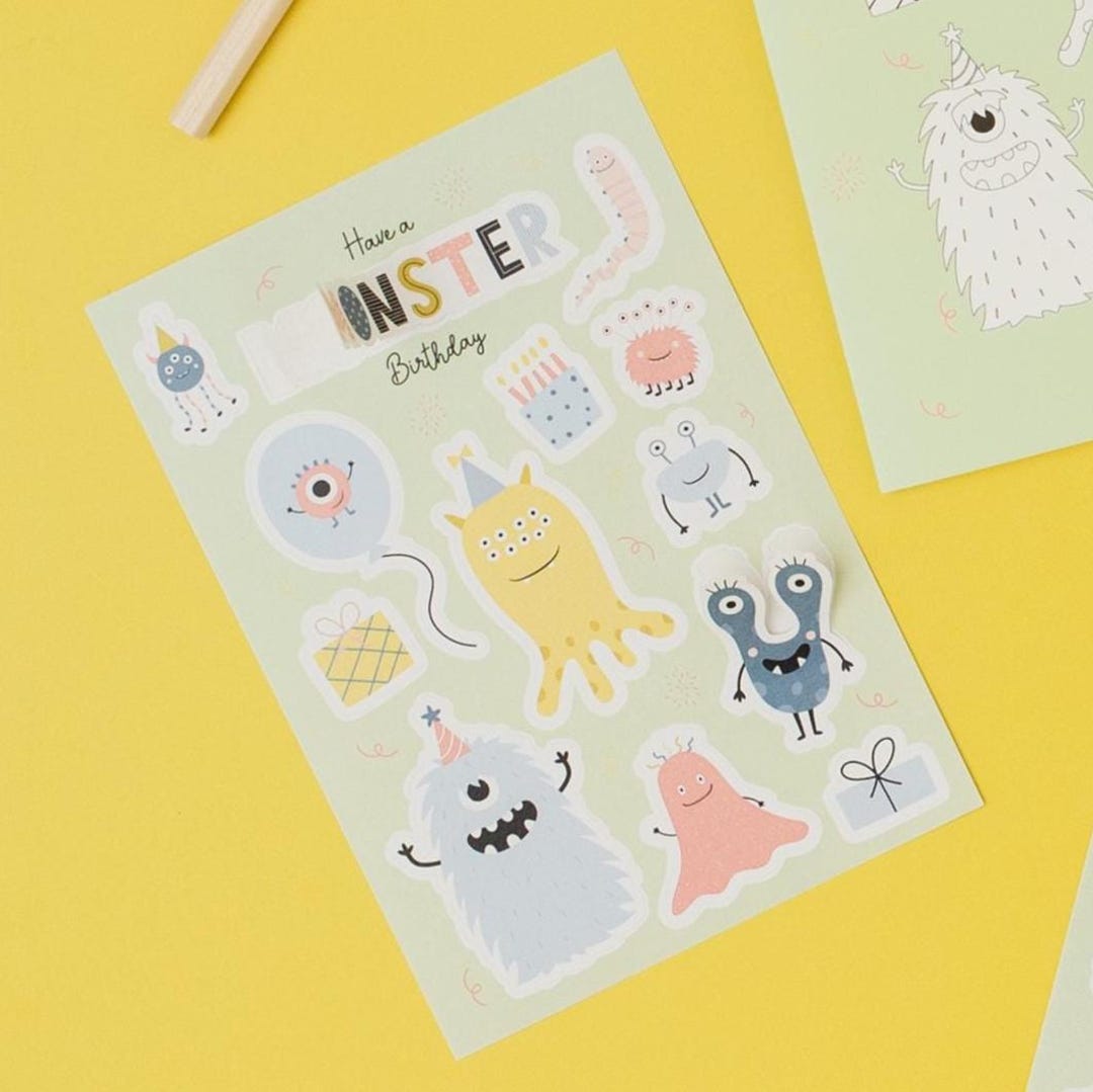 Monster Birthday Stickers: Eco-friendly Party Favors, Kids Crafts (A6 ...