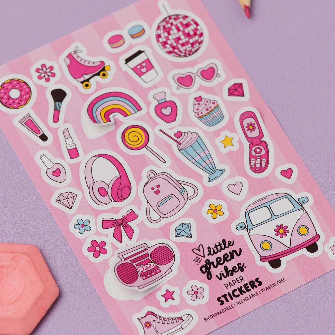 Pink Aesthetic Sticker Sheets: Kids Party Bag Fillers, Sticker Sheet ...