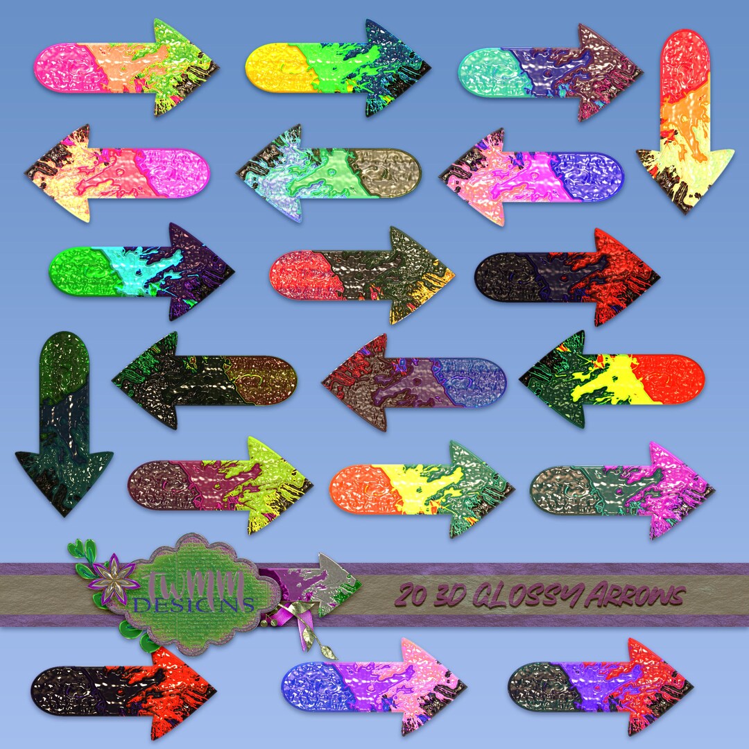 Glossy 3D Arrows Clipart: Colorful Digital Graphics (PNG) - Etsy