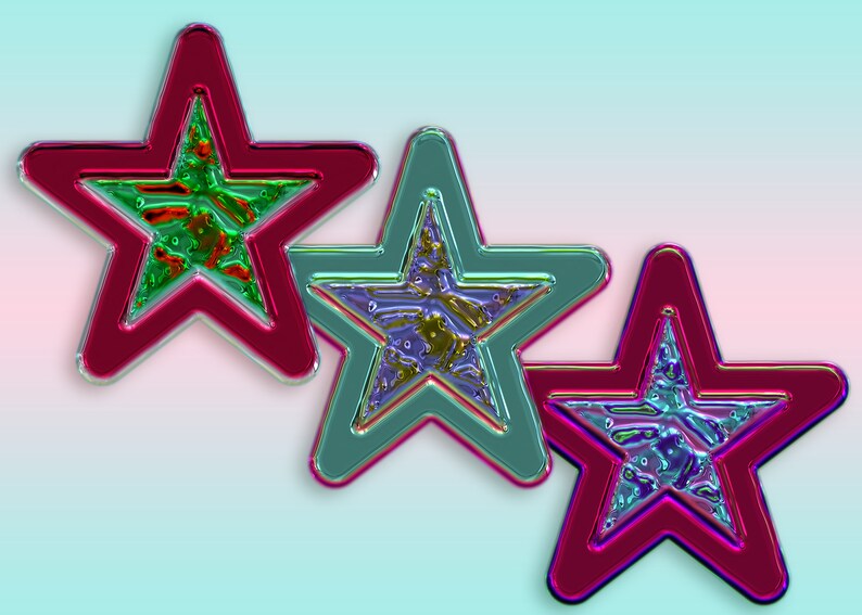 20 Digital 3D Colorful Metallic CHROME STARS Set 1 Saved at - Etsy