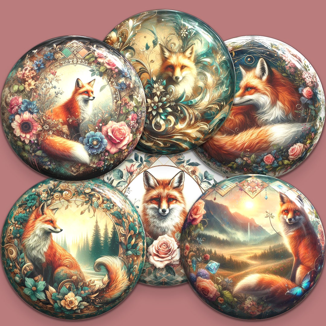 Art and Button Printable - Floral Foxes Set 01 - Etsy