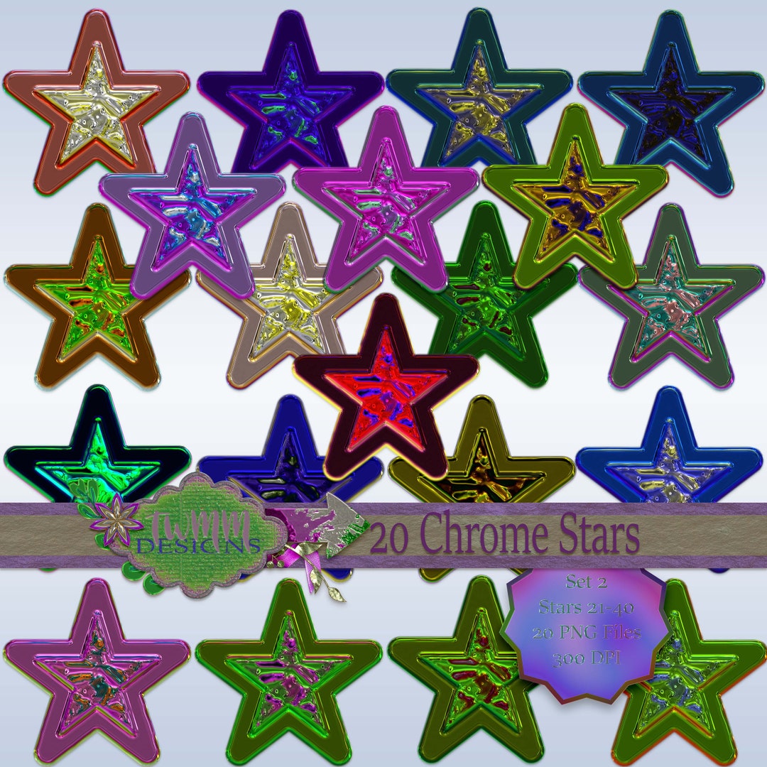 3D Chrome Stars: Colorful Metallic PNG Graphics (set 2) - Etsy