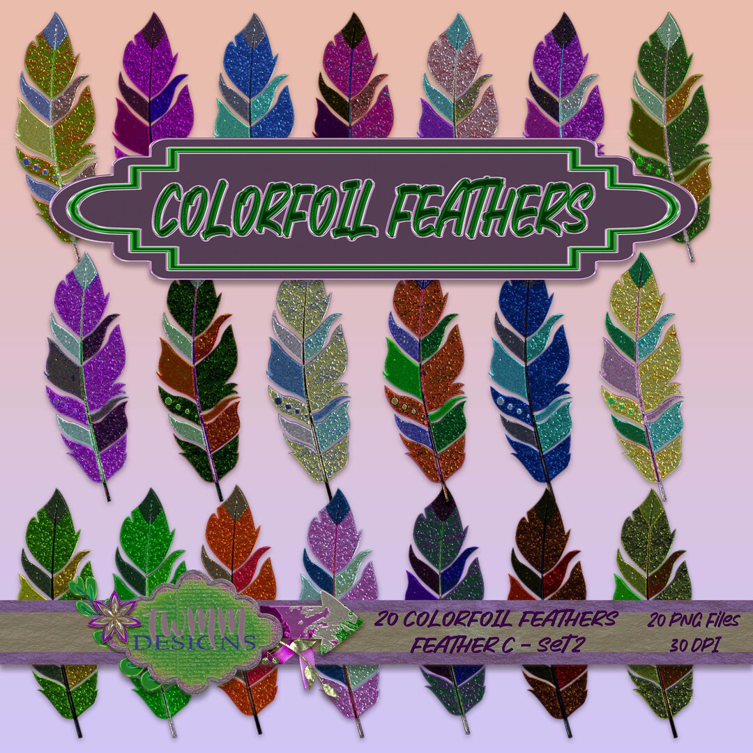 20 Digital COLORFOIL FEATHERS With a 3D Metallic Look - Feather C Set 2 ...