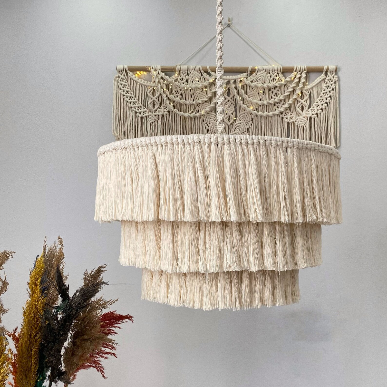 Boho Light. Fringe Chandelier, Tassel Lamp Shade 40 Cm Width/30cm ...