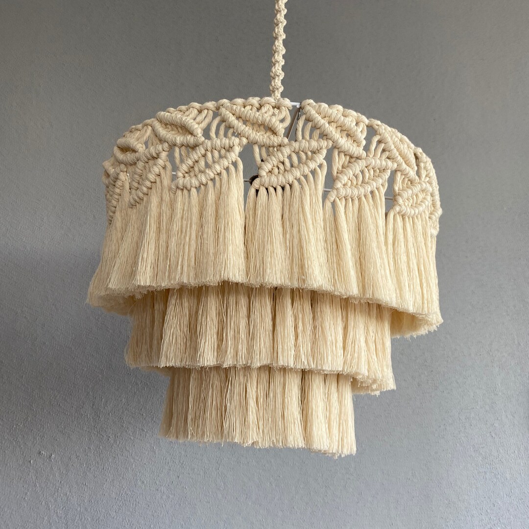 Boho Light. Fringe Chandelier, Tassel Lamp Shade 40 Cm Width Macrame ...