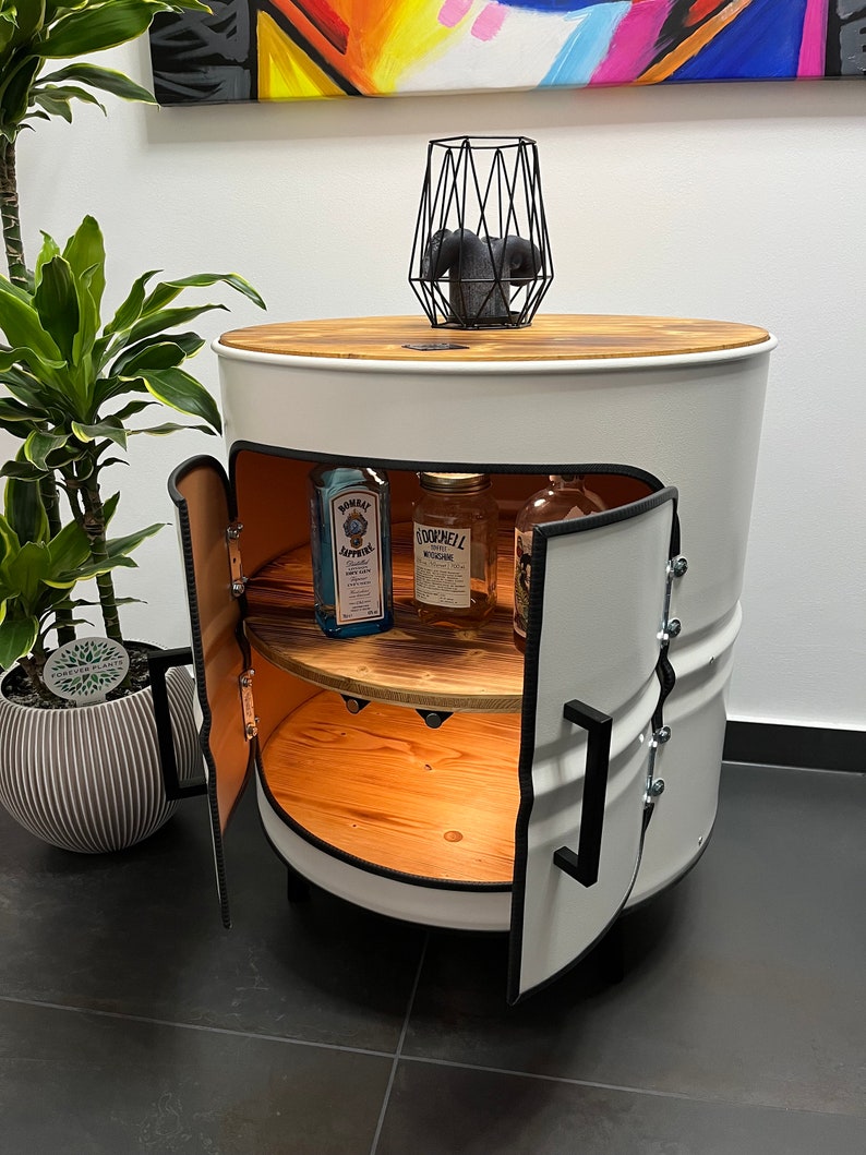 Barrel Minibar Barrel Wood Steel Whisky Shelf Coffee Table Side Table ...