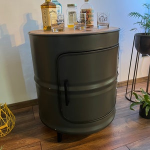 Tangible Minibar Barrel Wood Steel Whiskey Shelf Coffee Table Side ...