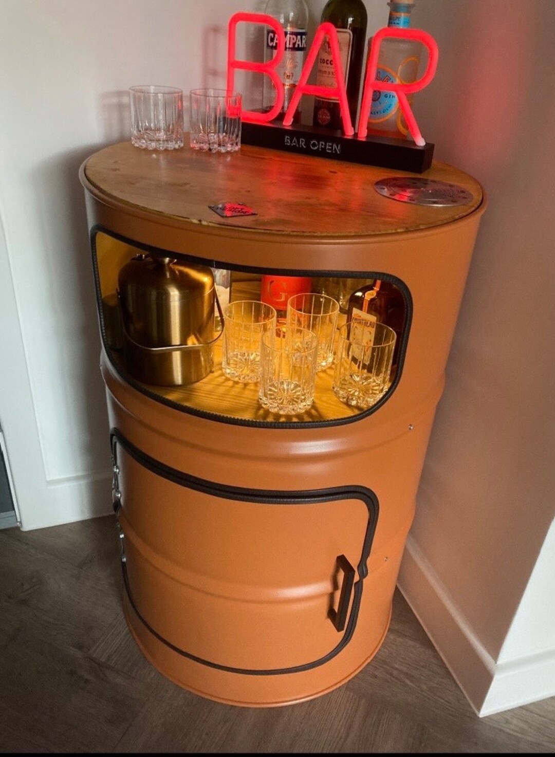 Barrel Barrel Baril Cabinet Loft étagère Gift Coffee Table Whisky Shelf ...
