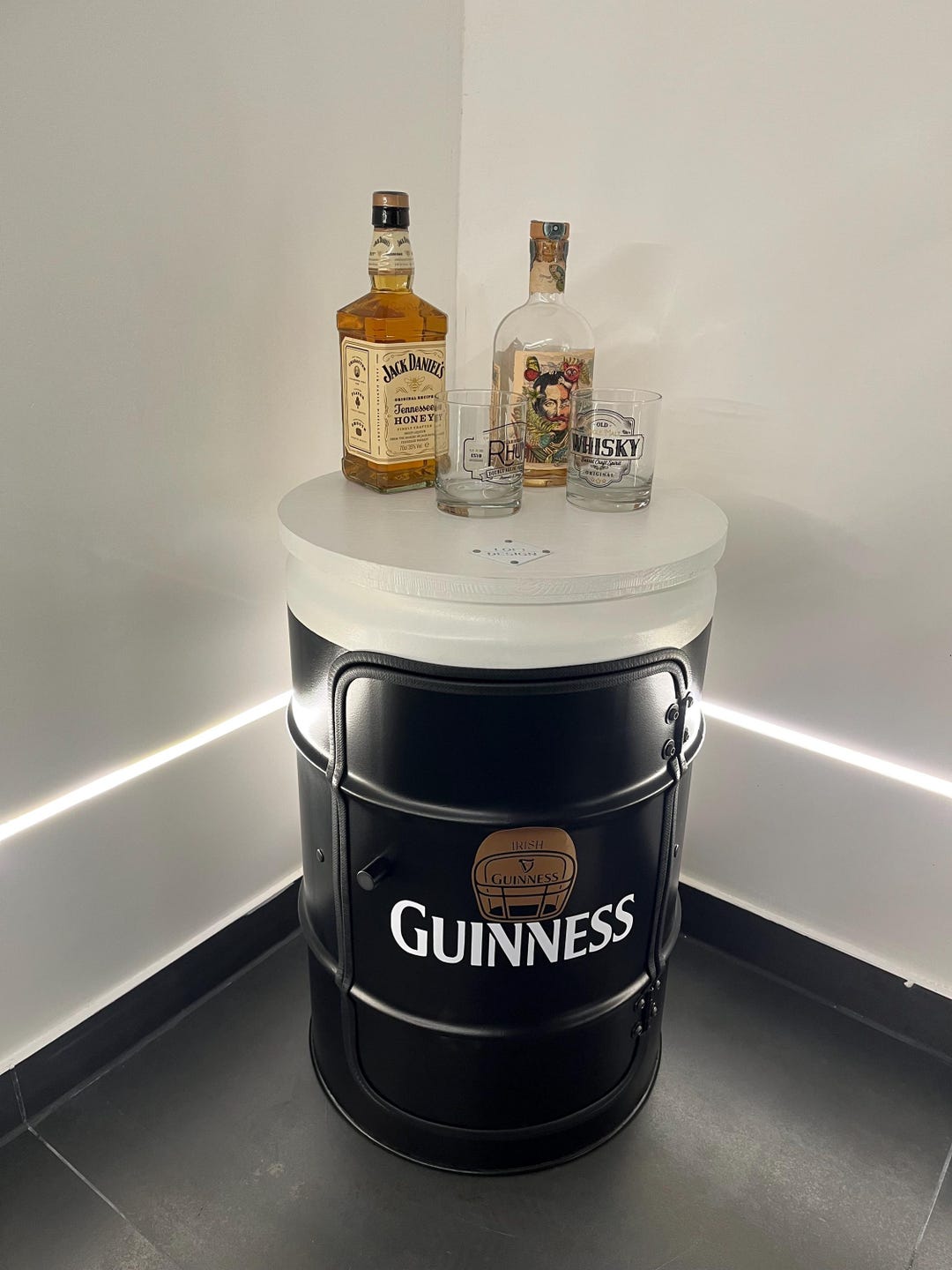60L Barrel Bar Whisky Shelf Side Table Coffee Table Bedside Table ...