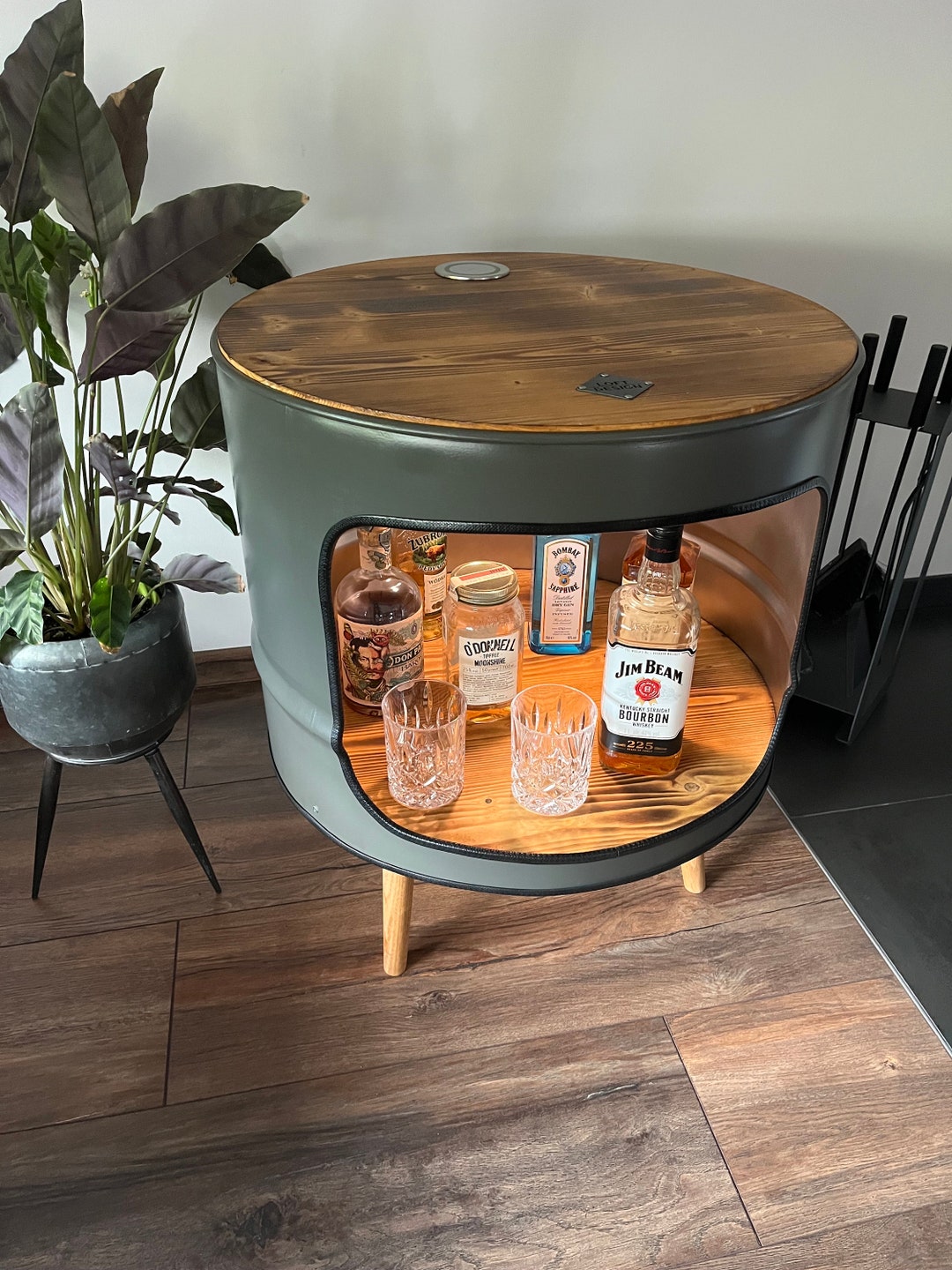 Barrel Minibar Barrel Wood Steel Whisky Shelf Coffee Table Side Table ...
