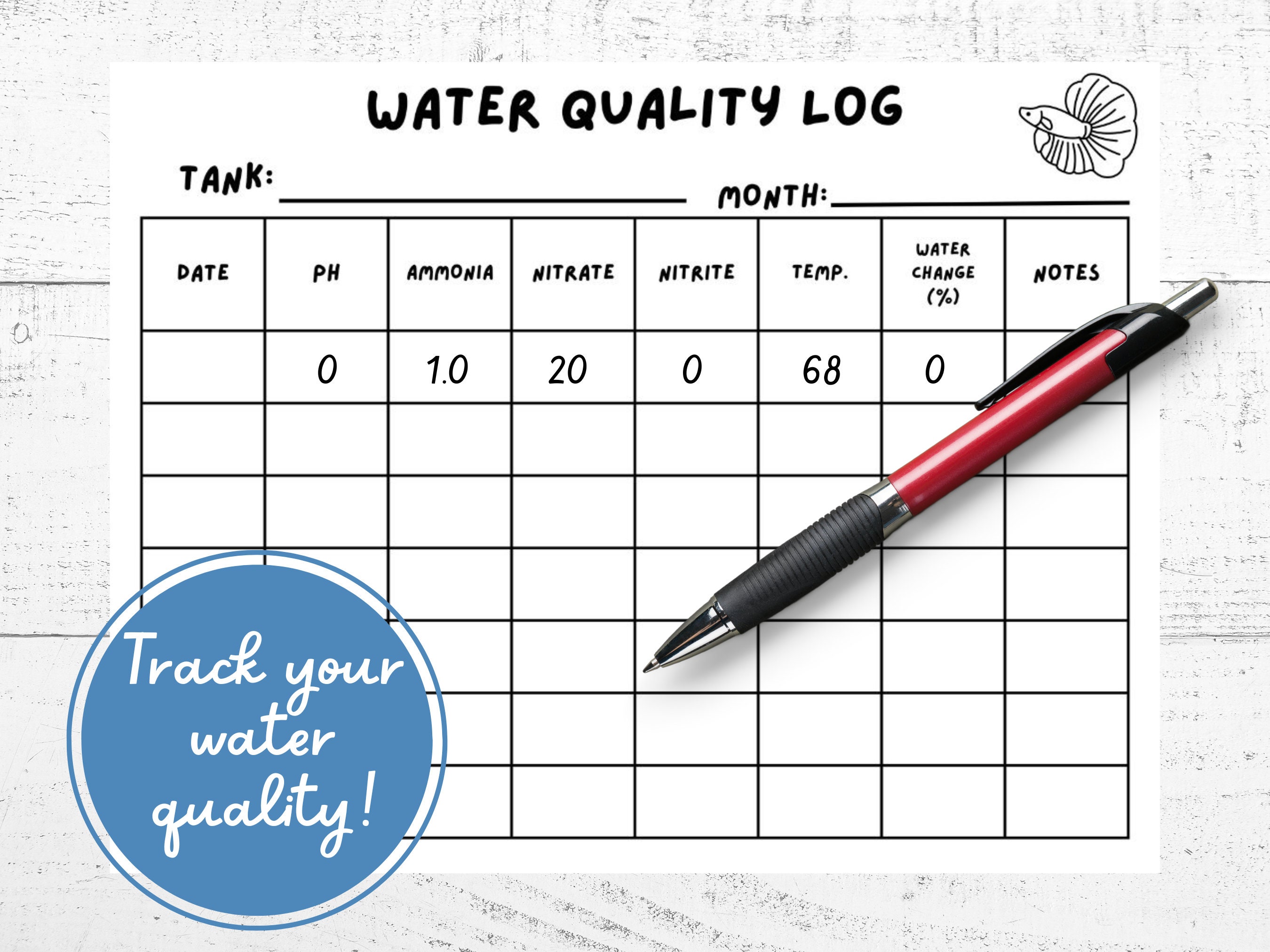 Fish Tank Water Quality Log/tracker - Etsy