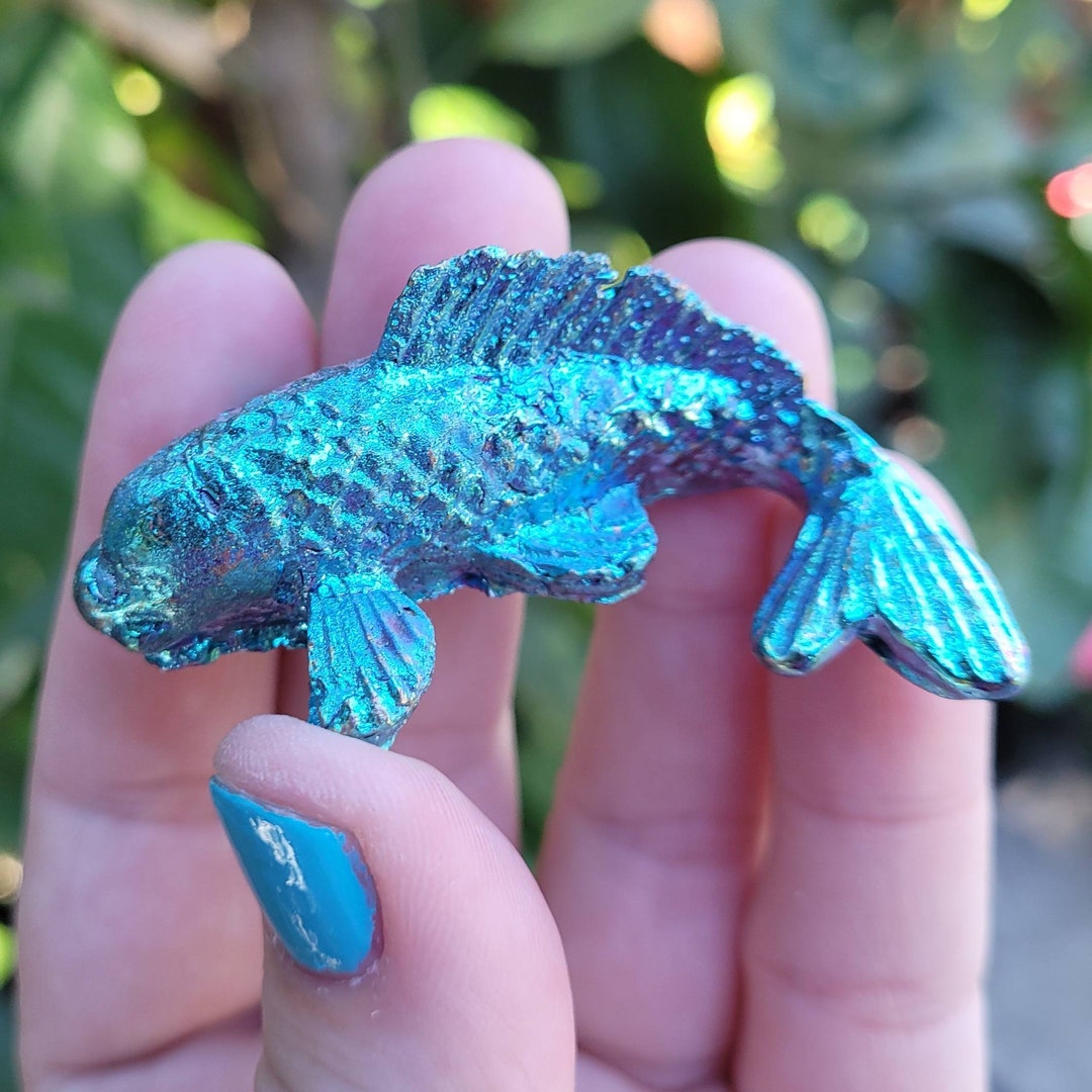 Bismuth Koi Fish Sculpture in Blue, Made by the Bismuth Smith - Etsy