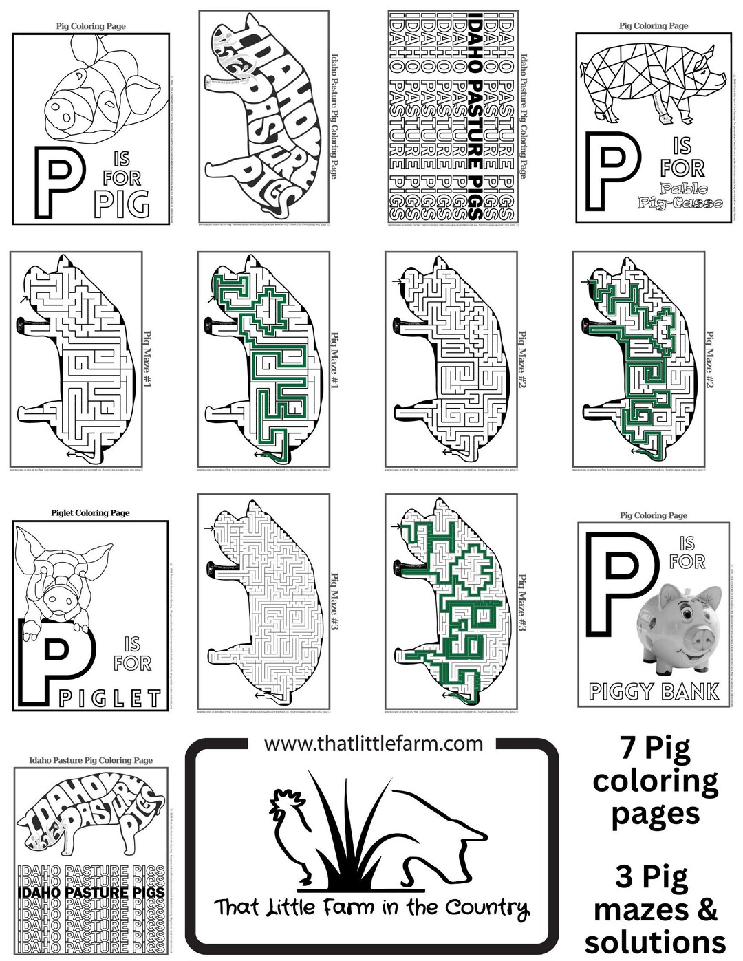 Pig & Idaho Pasture Pig (IPP) Coloring Pages and Mazes for Kids And/or ...