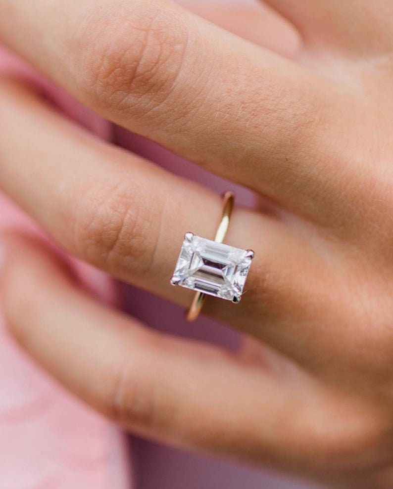 2 00 Ct Emerald Cut Cubic Zirconia Engagement Ring Simple Etsy
