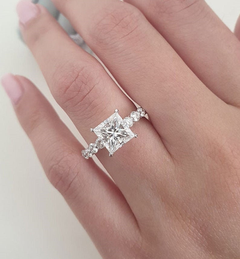 Princess Cut Cubic Zirconia Engagement Ring Princess Cut Etsy