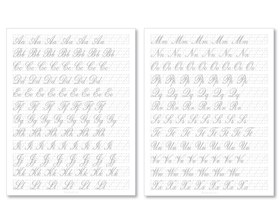 Copperplate Calligraphy Guided Practice Sheets Uppercase, Lowercase ...