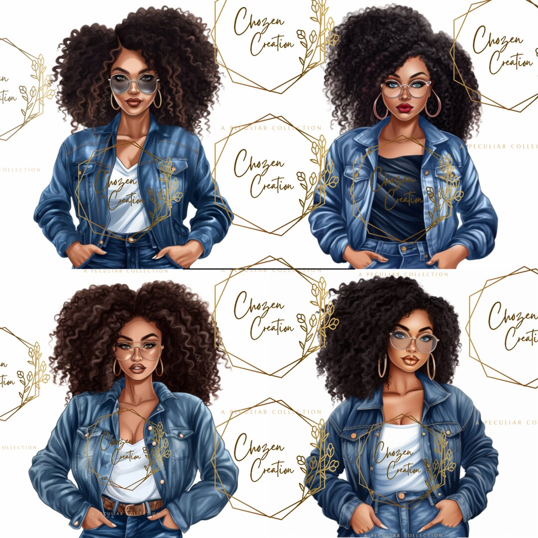 Curvy Denim Girl Clipart, Jeans Girl Clipart, Cute African American ...
