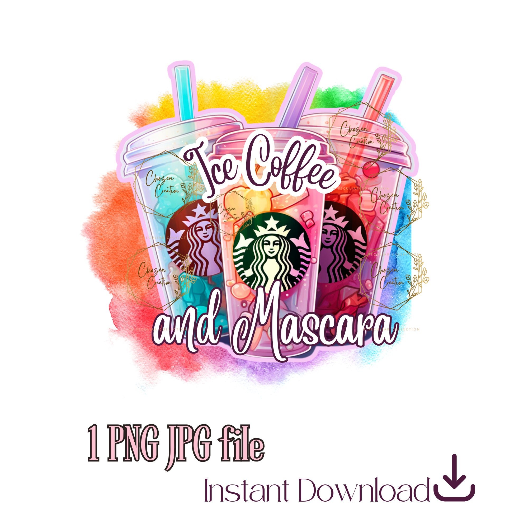 Iced Coffee Sublimation PNG JPG, Coffee Cups Png Sublimation Design ...